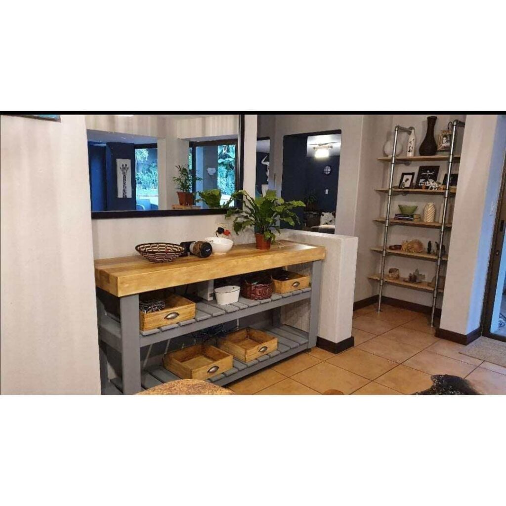 Farmhouse Server with crates on wheels - Rustic Grain Woodworks ...