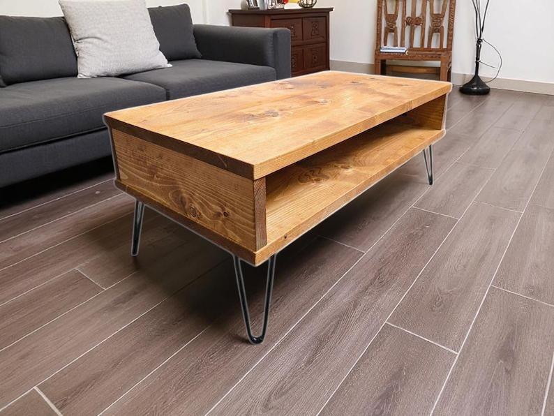 Solid Pine Coffee Table with Hairpin Steel Legs - Rustic Grain Woodworks: Quality Handmade Furniture